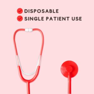 Disposable Stethoscopes, Red, 10 Pack, Single Patient Use, Plastic, 22" PVC Y-Tubing, Lightweight for Home, Education, Doctors, Nurses