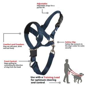 BARKLESS No-Pull Head Collar for Dogs Training & Walking Made Easy, Soft Dog Halter Harness with Expert Training Guide - Put an End to Pulling on The Leash (M, Navy Blue)