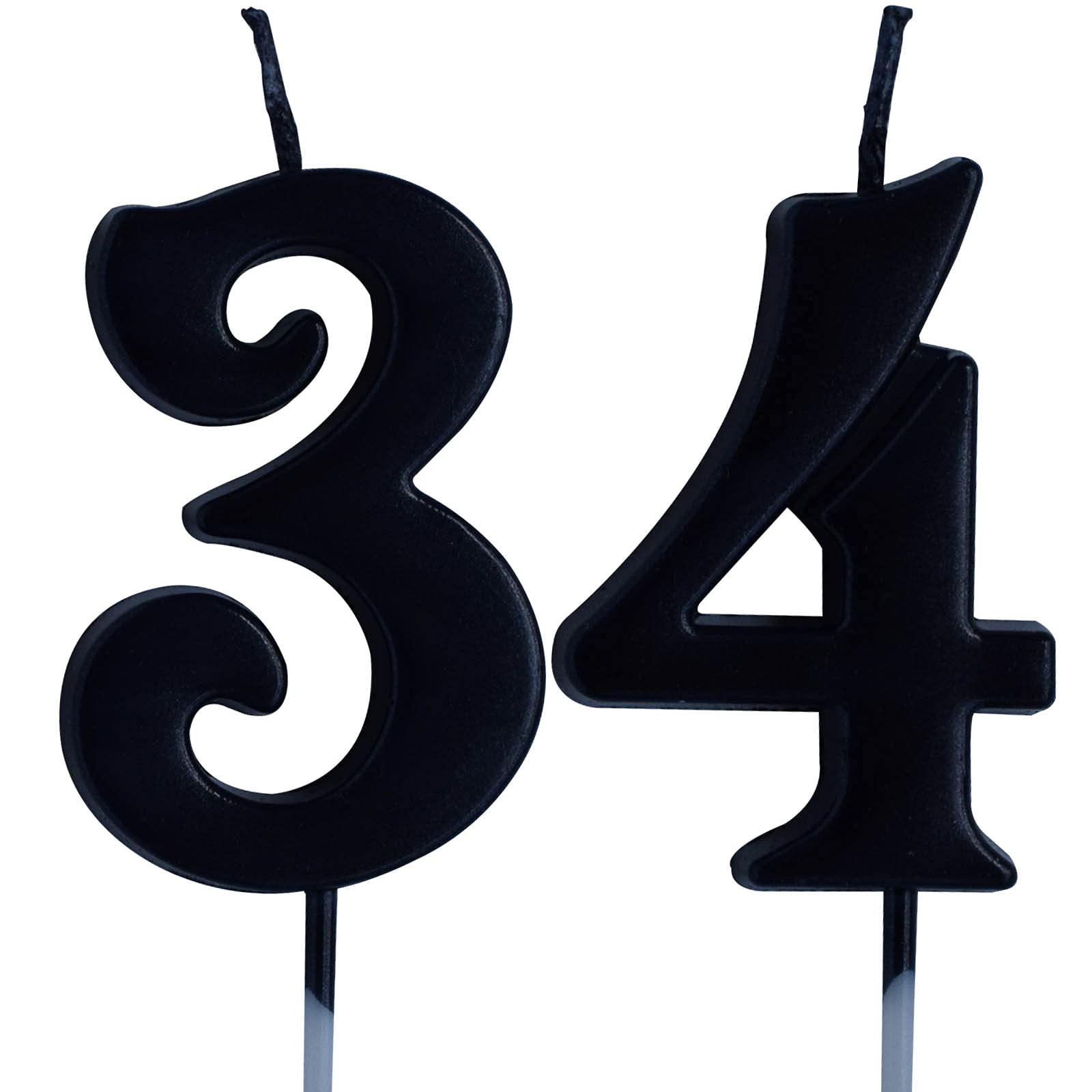 Black 34th Birthday Candle, Number 34 Years Old Candles Cake Topper, Woman Or Man Party Decorations, Supplies