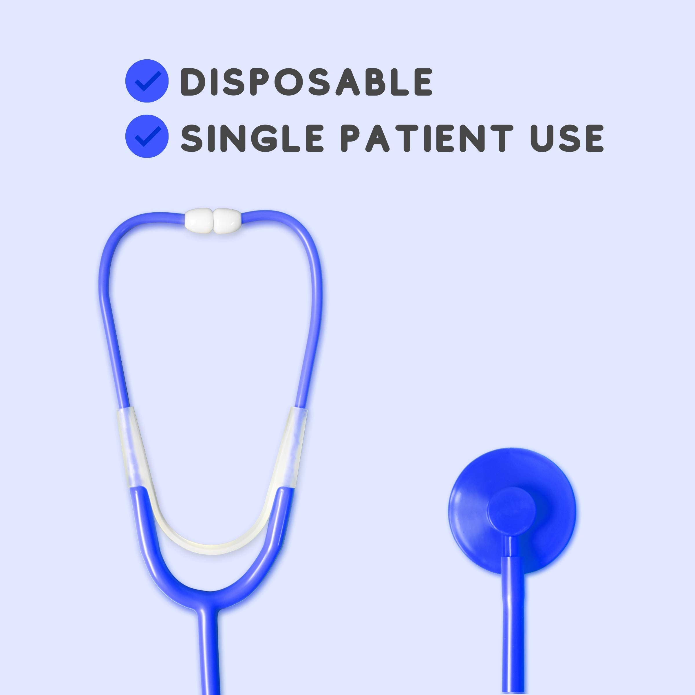 Disposable Stethoscope, Blue, 10 Pack, Single Patient Use, Plastic, 22" PVC Y-Tubing, Lightweight for Home, Education, Doctors, Nurses