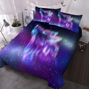 blessliving howling wolf duvet cover king purple galaxy pattern printed colorful space bedding quilt cover and 2 pillow shams for boys kids teens 3 piece soft comforter cover