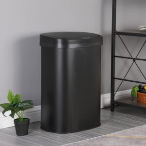 hkeli kitchen trash can 13 gallon/50 liter garbage automatic touchless stainless steel durable with lid brushed waste bin for bathroom bedroom home office (black) 17.3 x 23.6 inches