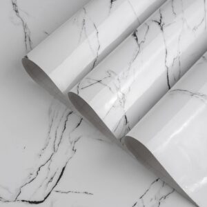 black white marble paper thick glossy countertop contact paper for kitchen bathroom self adhesive waterproof granite wallpaper stick and peel counter top laminant marble look vinyl countertop paper