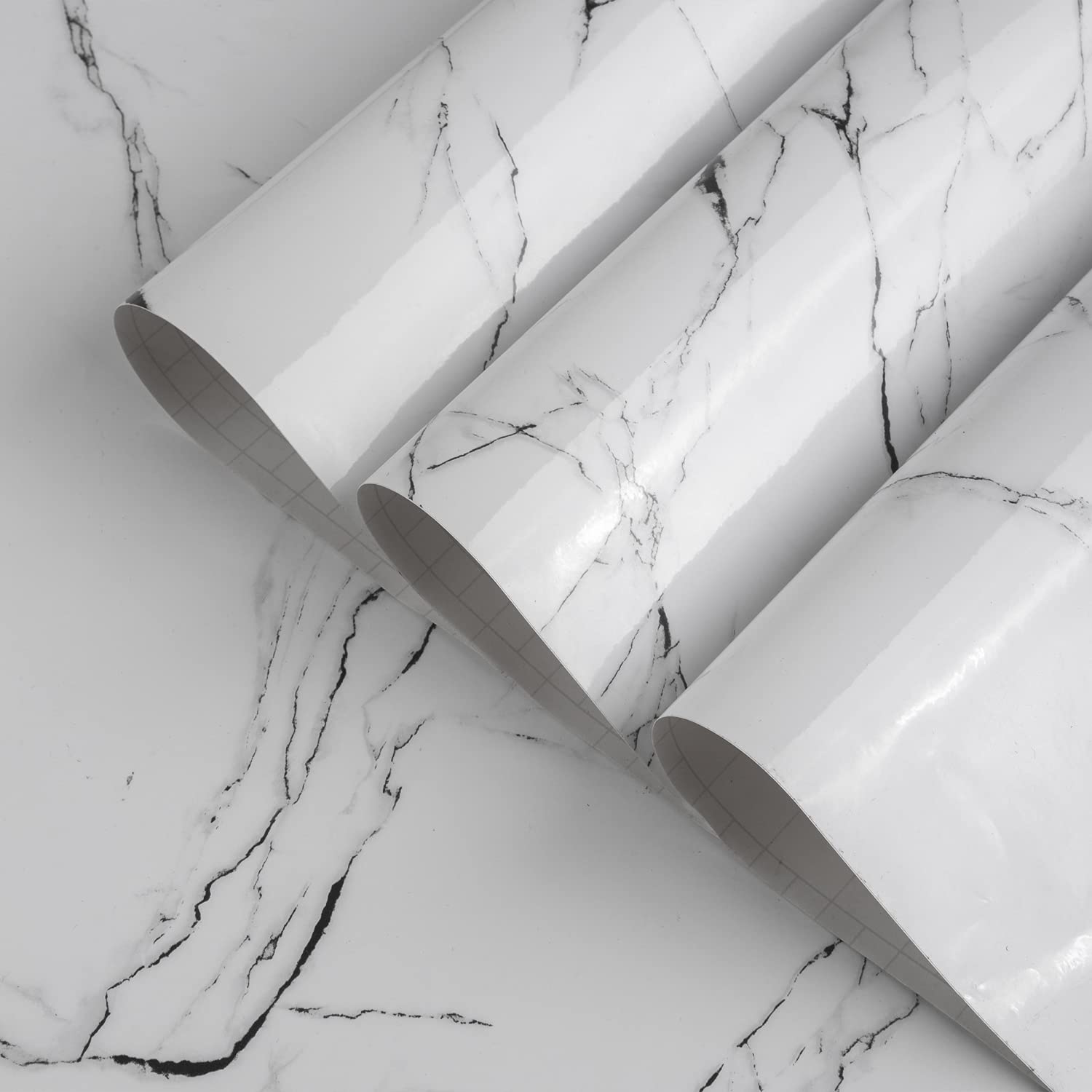 Black White Marble Paper Thick Glossy Countertop Contact Paper for Kitchen Bathroom Self Adhesive Waterproof Granite Wallpaper Stick and Peel Counter Top Laminant Marble Look Vinyl Countertop Paper