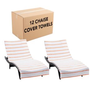 arkwright las rayas chaise lounge cover - case of 12 - bulk terry towel 100% striped soft cotton with pocket holder for beach pool outdoor chair, 30 x 85 in, orange