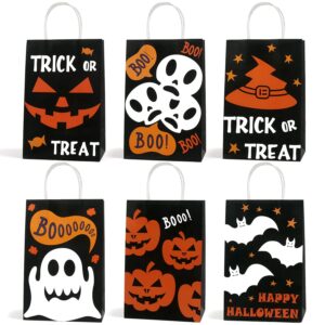 steford halloween paper treat bags,24pcs black series halloween trick or treat candy gift goodies tote bags with handle for halloween party favors supplies