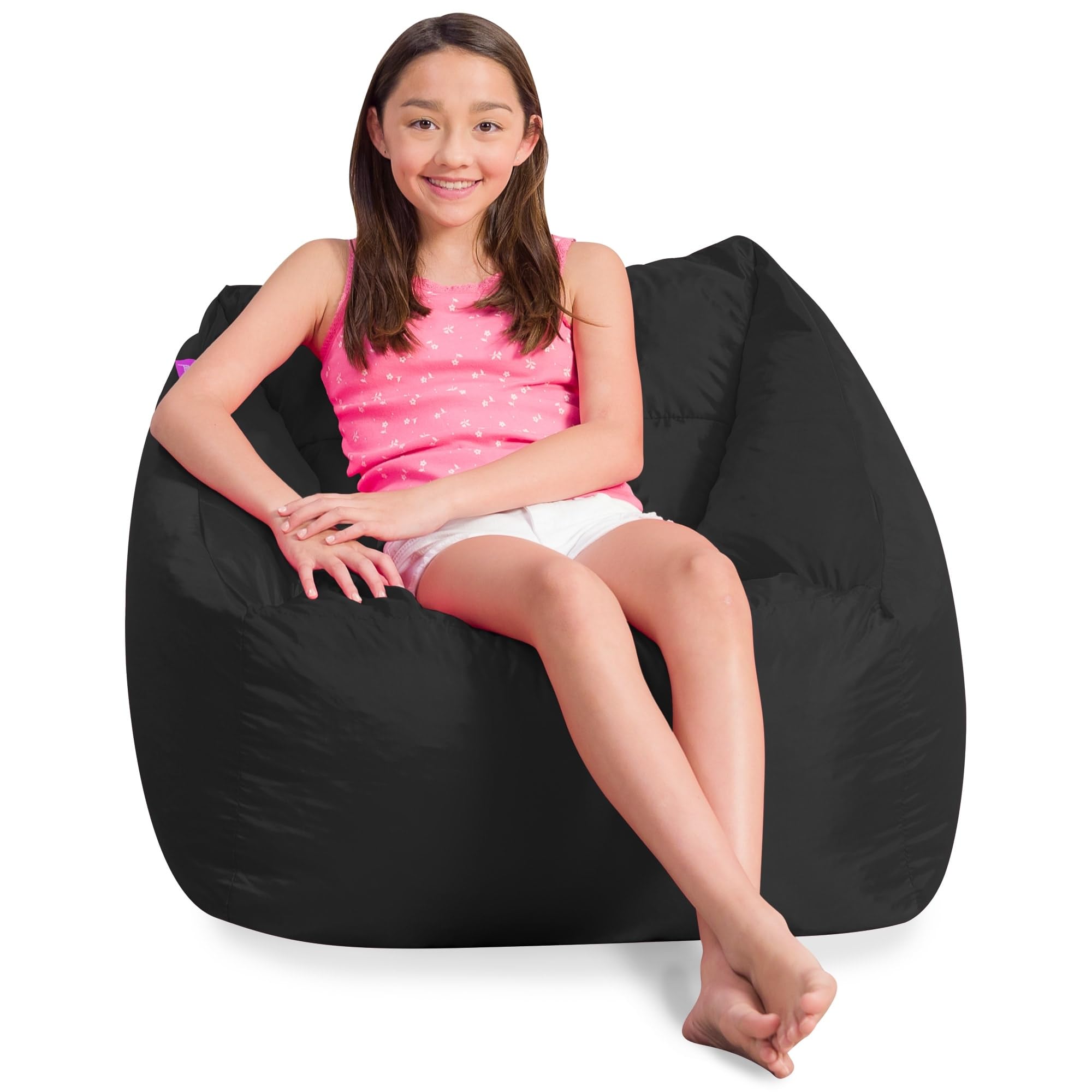 Posh Creations Coronado Bean Bag Boys and Girls Large Chair for Kids, for Gaming and Playrooms, Soft Nylon-Black