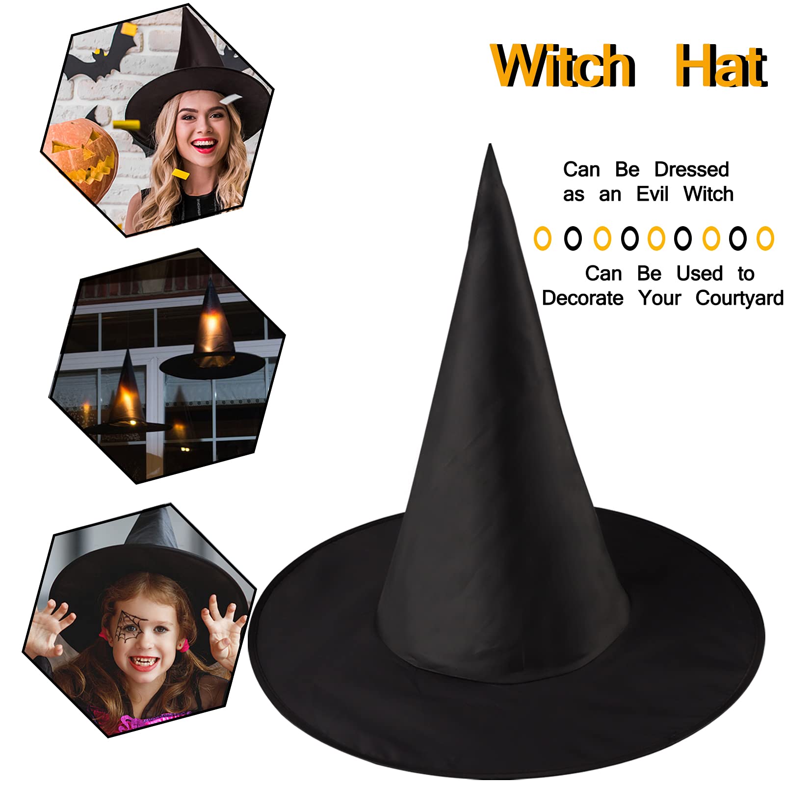 MAITING 8Pcs Floating Witch Hat Decorations,Witches Hat,Hanging Witch Hats,Halloween Witches Hats Decor,Witch Hat,Floating Porch Indoor Outdoor Hocus Pocus Decor Party Supplies,Black