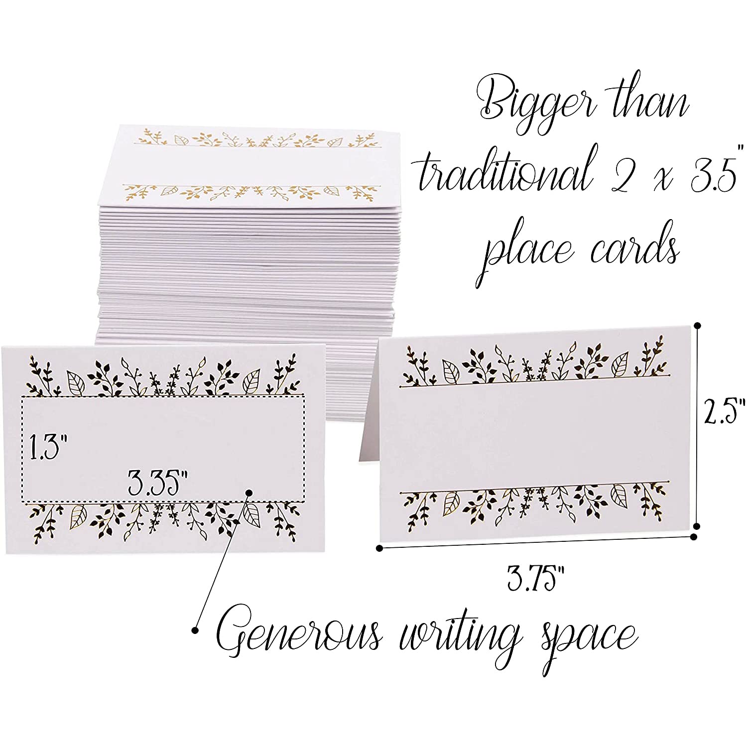 100 Pack Large Name Cards for Table Setting - Tent Place Cards with Gold Foil Design for Wedding, Banquets, Events, Reserved Seating, 2.5"x3.75"