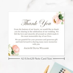 Hello Love Goods Personalized Wedding Thank You Cards with Message, Flat Thank You Note Cards with Pink Floral