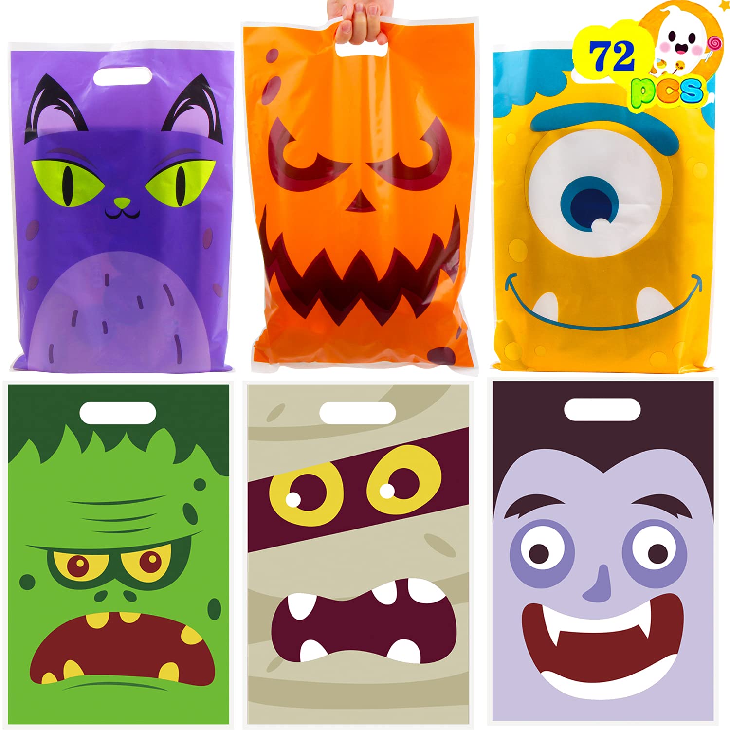 DERAYEE Halloween Trick-or-Treat Bags, 72 Pack Halloween Goodie Candy Bags Large Plastic Gift Bag Party Favor Supplies