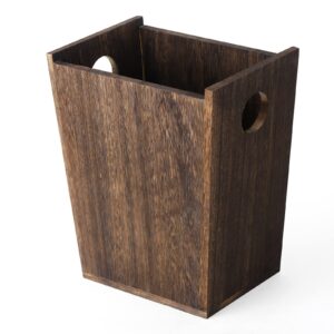 eteli wood trash can wastebasket small rectangular farmhouse rustic garbage bin with handles for bedroom, bathroom, kitchen, office, brown