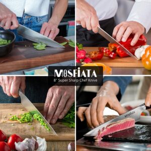 MOSFiATA Chef Knife 8 Inch Kitchen Cooking Knife, 5Cr15Mov High Carbon Stainless Steel Sharp Knife with Ergonomic Pakkawood Handle, Full Tang Vegetable Meat Cutting Knife with Sheath for Home Kitchen