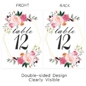 Floral Table Number Cards 1-26, Geometric Floral Table Cards - Double Sided 4 x 6 Card Stock, Table Numbers Cards for Wedding Decorations, Receptions, Party, Baby Showers, Special Event