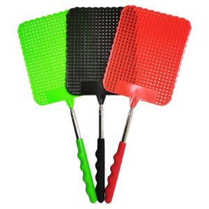 3pcs telescopic fly swatters, 29" long heavy duty retractable manual plastic fly swatter, premium extendable flyswatter with long stainless steel pole, pack of 3 assorted colors