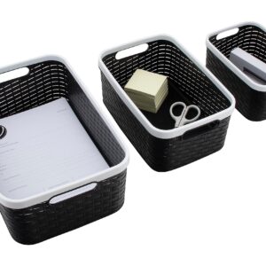 Advantus 39220 Open Lid Storage Bin, Black/White, 3/Pack