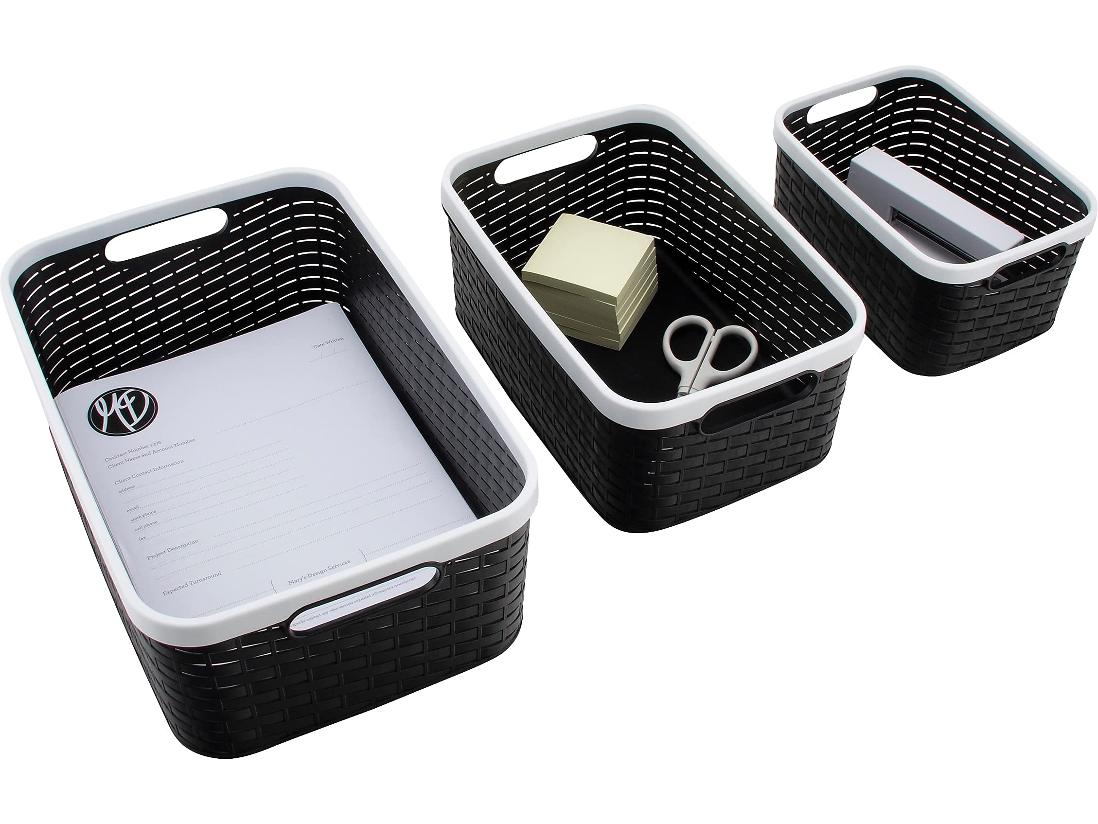 Advantus 39220 Open Lid Storage Bin, Black/White, 3/Pack