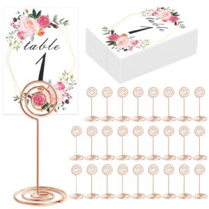 26 pcs table number holder - table card holder stand wire photo holder with 26 pcs floral table number cards, place card holder stand for weddings party office paper memo menu note clips