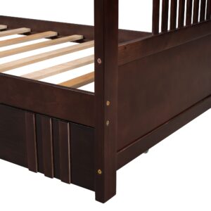 P PURLOVE Wood Daybed with Rails Twin Bed Wooden Slats Support Modern Living Daybed (Twin with Drawers, Espresso)