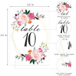 Floral Table Number Cards 1-26, Geometric Floral Table Cards - Double Sided 4 x 6 Card Stock, Table Numbers Cards for Wedding Decorations, Receptions, Party, Baby Showers, Special Event