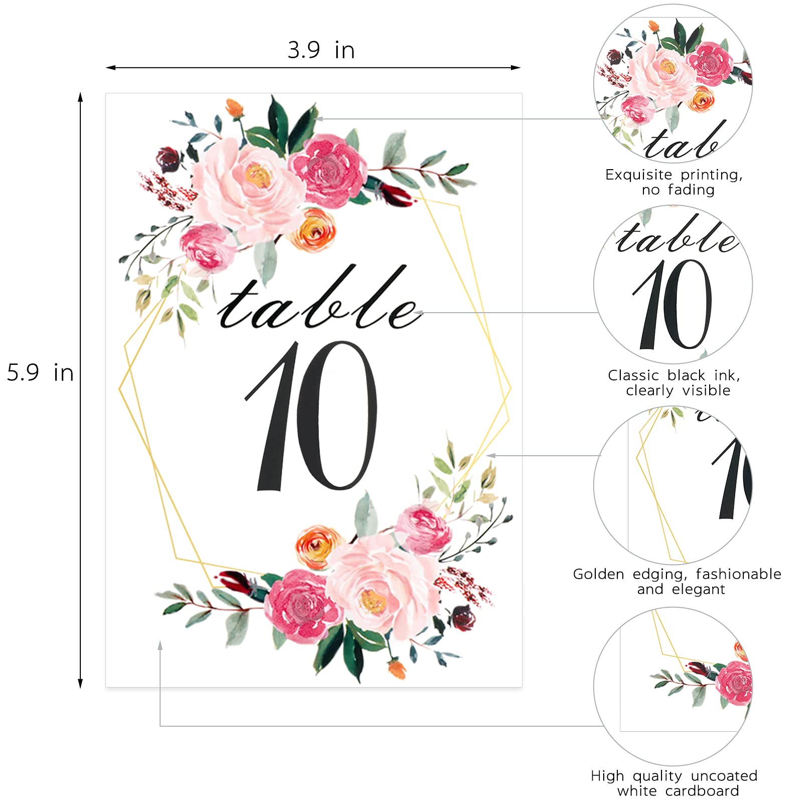 Floral Table Number Cards 1-26, Geometric Floral Table Cards - Double Sided 4 x 6 Card Stock, Table Numbers Cards for Wedding Decorations, Receptions, Party, Baby Showers, Special Event