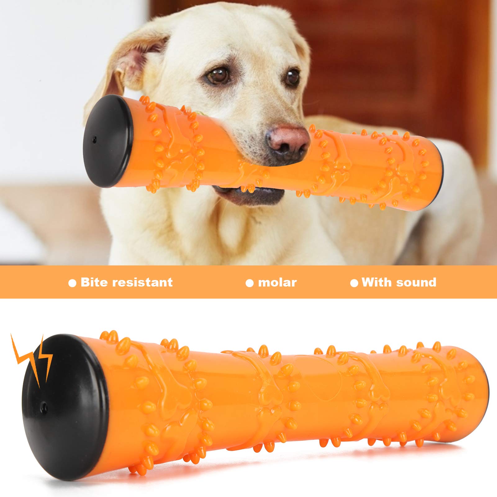 EVTSCAN Dog Toys Chew Toothbrush Teeth, TPR Dog Chew Toy Teeth Cleaning Stick with Sound Pet Interactive Molar Playing Toy(Orange)