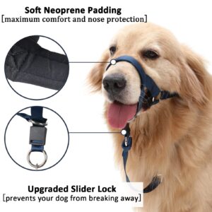 BARKLESS No-Pull Head Collar for Dogs Training & Walking Made Easy, Soft Dog Halter Harness with Expert Training Guide - Put an End to Pulling on The Leash (M, Navy Blue)