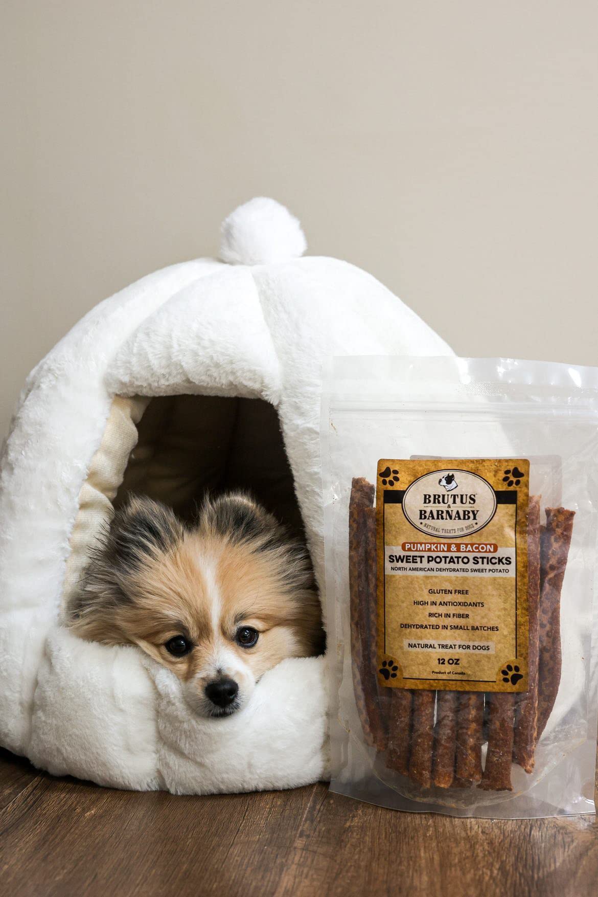 BRUTUS & BARNABY USA Sweet Potato Dog Treats - Grain Free, Pumpkin Bacon Crunchy Sticks - Great Tasting, Promotes Positive Dog Gut Health with Natural Anti-Diarrhea Properties, No Preservatives Added