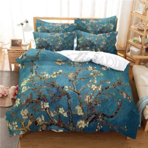 zzbdsb van gogh style flower print floral duvet covers luxury nordic home bedding set for women kid girl blue- comforter queenkingtwinfull size 3 pcs bed in a bag (1 quilt cover,2 pillowcases )