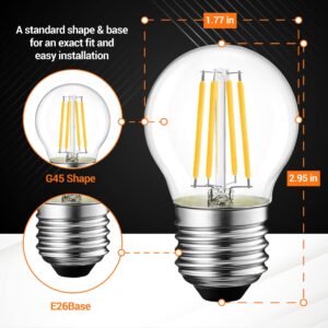 BlueStars G45 E26 Edison LED Filament Globe Bulb 120V 5W (60 Watt Equivalent), 2700K Warm White 550lm Non-Dimmable for Home Decoration, Pendant, Antique Light Fixtures, 6 Packs