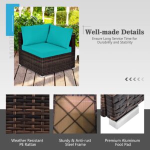 Tangkula 6 Pieces Patio Furniture Set, Outdoor Wicker Conversation Set with Glass Coffee Table, Wicker Sofa Set with Back & Seat Cushions, Rattan Sectional Conversation Set for Backyard Garden