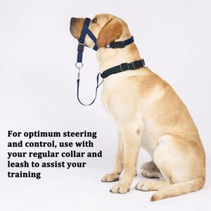 BARKLESS No-Pull Head Collar for Dogs Training & Walking Made Easy, Soft Dog Halter Harness with Expert Training Guide - Put an End to Pulling on The Leash (M, Navy Blue)