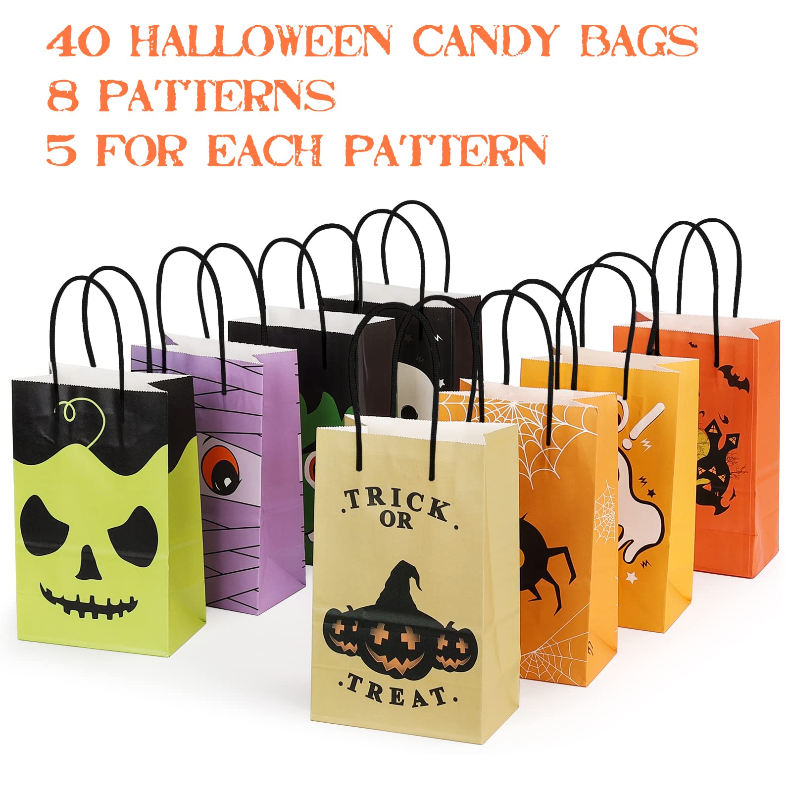 Halloween Treat Bags Party Favors - 40 Pcs Kids Halloween Candy Bags for Trick or Treating, Halloween Tote Bags with Handles, Paper Gift Bags for Treats Snacks, Halloween Goodie Bags Party Supplies