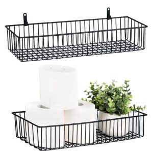 wetheny farmhouse decor metal wire organizer storage basket (2 pack)-toilet paper storage-organization and storage for bedroom, bathroom, kitchen cabinets, pantry, laundry room, closets (black)