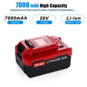 Upgraded 7.0Ah for Porter Cable 20V Lithium Battery, Compatible with PCC681L PCC680L PCC685L PCC685LP PCC682L PCC600 PCC640 Replacement for Porter Cable 20v Lithium Batteies Tools, 2Packs