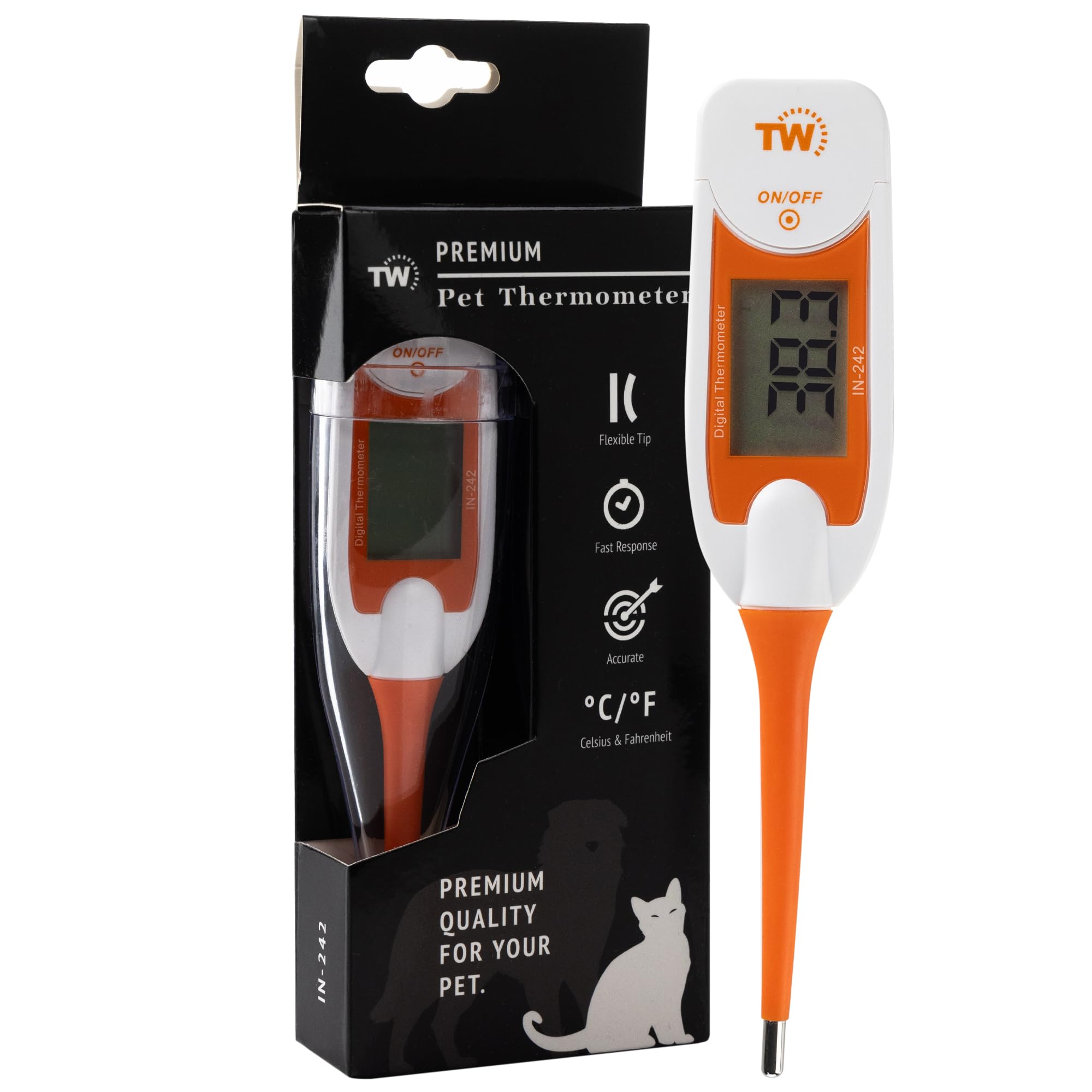 Premium Pet Thermometer for Dogs and Cats Animal Owners of Dog Puppy Cat Horse Equine Flexible Digital Rectal Temperature Dog Thermometer Probe with Vets Veterinary Hobdays Chart