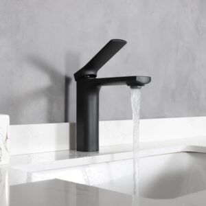 Galim Bathroom Faucets, Single Hole Sink Faucets for Bath & Kitchen, Heavy-Duty Single Handle Water Faucet, Brass Cartridge, Modern Top Mounted Design, Suitable for Hot and Cold Water, Matte Black