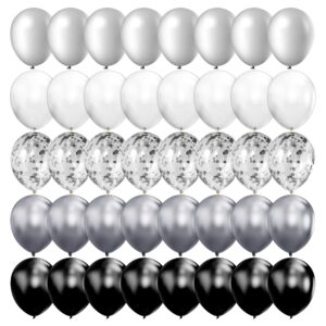 100pcs chrome metallic balloons and confetti balloons 12 inch latex party balloons silver black white balloon for wedding engagement birthday decorations