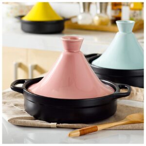 aizyr tagine moroccan ceramic cooker pot, nonstick cooking tagine w/ceramic lid cookware stew pan for different cooking styles,pink,8.5inch