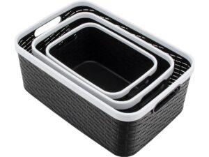 advantus 39220 open lid storage bin, black/white, 3/pack