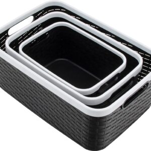 Advantus 39220 Open Lid Storage Bin, Black/White, 3/Pack