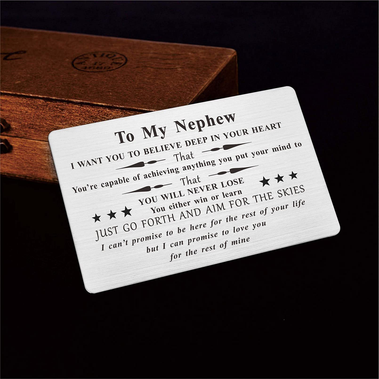 FALOGIJE Nephew Birthday Card Gifts from Aunt Uncle, I Promise to Love You for The Rest of My Life, Nephew Graduation Christmas Gifts - Permanent Engraved Wallet Cards