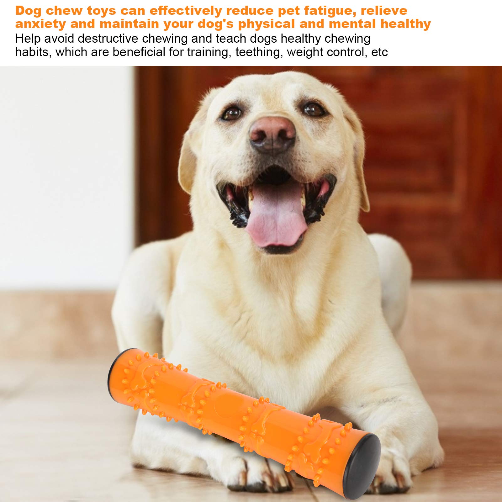 EVTSCAN Dog Toys Chew Toothbrush Teeth, TPR Dog Chew Toy Teeth Cleaning Stick with Sound Pet Interactive Molar Playing Toy(Orange)