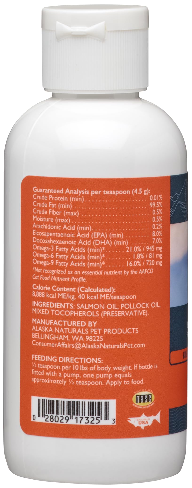 Alaska Naturals – Wild Alaska Salmon Oil Formula Cat Food Topper – EPA and DHA Omega-3 - Supplement for Cats Healthy Skin, Shiny Coat – Made in The USA – 4 oz Bottle