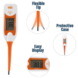 Premium Pet Thermometer for Dogs and Cats Animal Owners of Dog Puppy Cat Horse Equine Flexible Digital Rectal Temperature Dog Thermometer Probe with Vets Veterinary Hobdays Chart