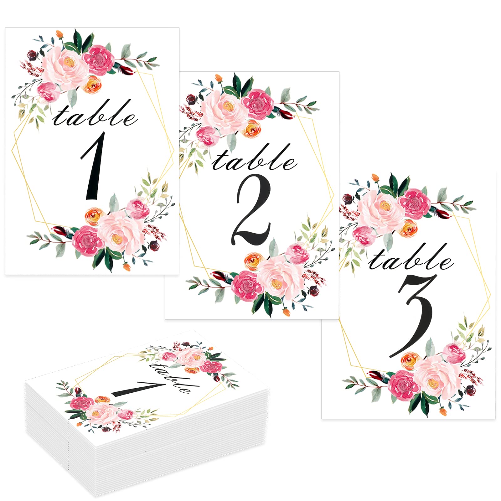 Floral Table Number Cards 1-26, Geometric Floral Table Cards - Double Sided 4 x 6 Card Stock, Table Numbers Cards for Wedding Decorations, Receptions, Party, Baby Showers, Special Event