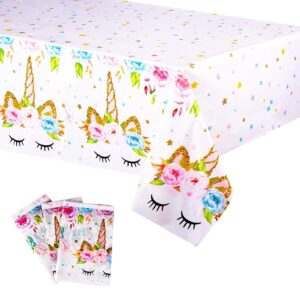 oigco 3 packs unicorn tablecloth large 53'' x 90'',unicorn table cloth for birthday party, disposable plastic table cover, unicorn party supplies for baby shower and birthday decoration for girls