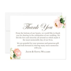 hello love goods personalized wedding thank you cards with message, flat thank you note cards with pink floral