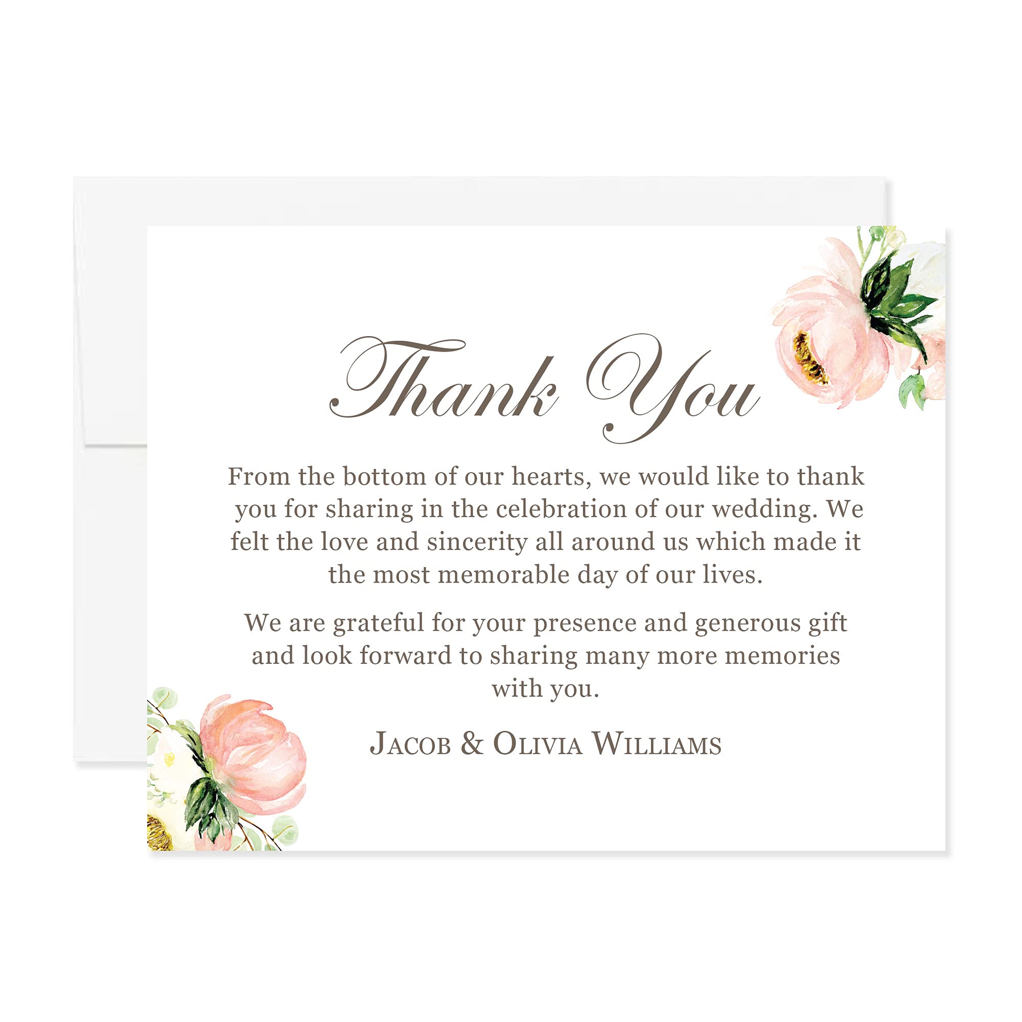 Hello Love Goods Personalized Wedding Thank You Cards with Message, Flat Thank You Note Cards with Pink Floral