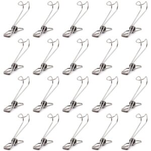 dadamong 20pcs stainless steel long tail clip with hooks clothes pins, hollow out metal wire binder paper clip, hanging universal clips for kitchen bathroom office diy